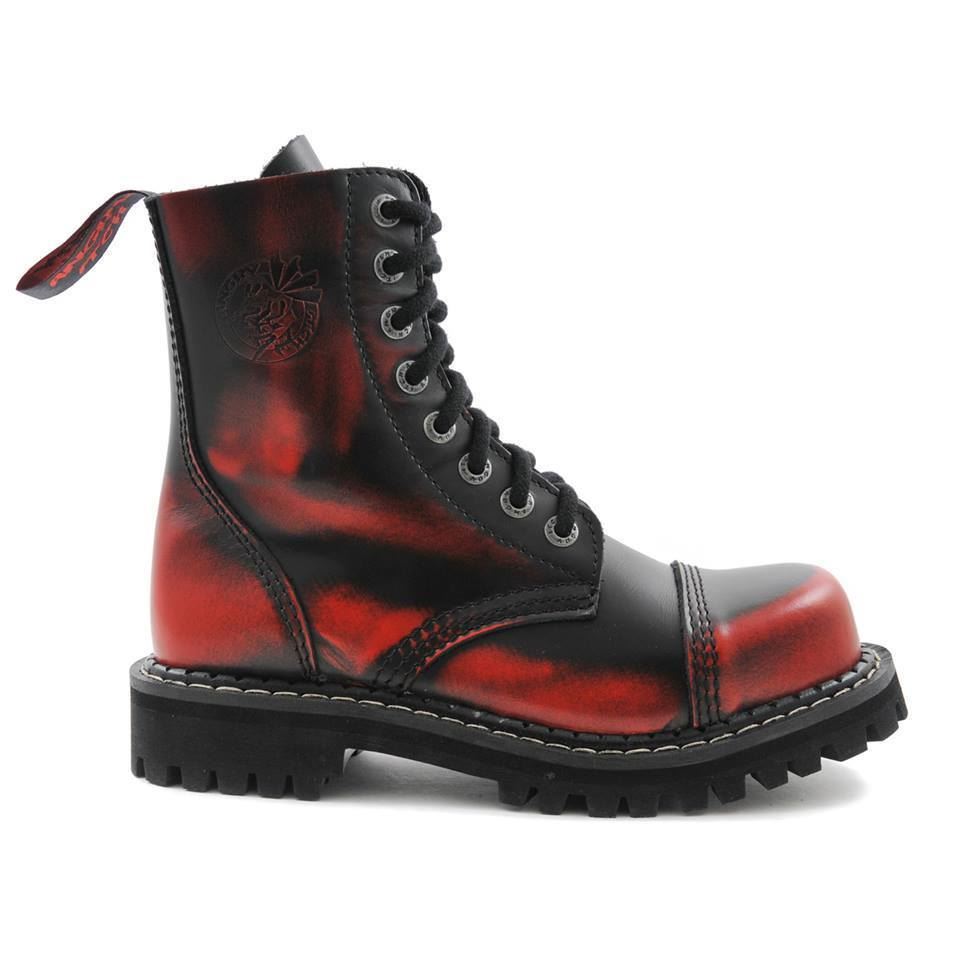 Angry Itch 8 Hole Black Leather Red Rub Off Combat Boots Army Ranger ...