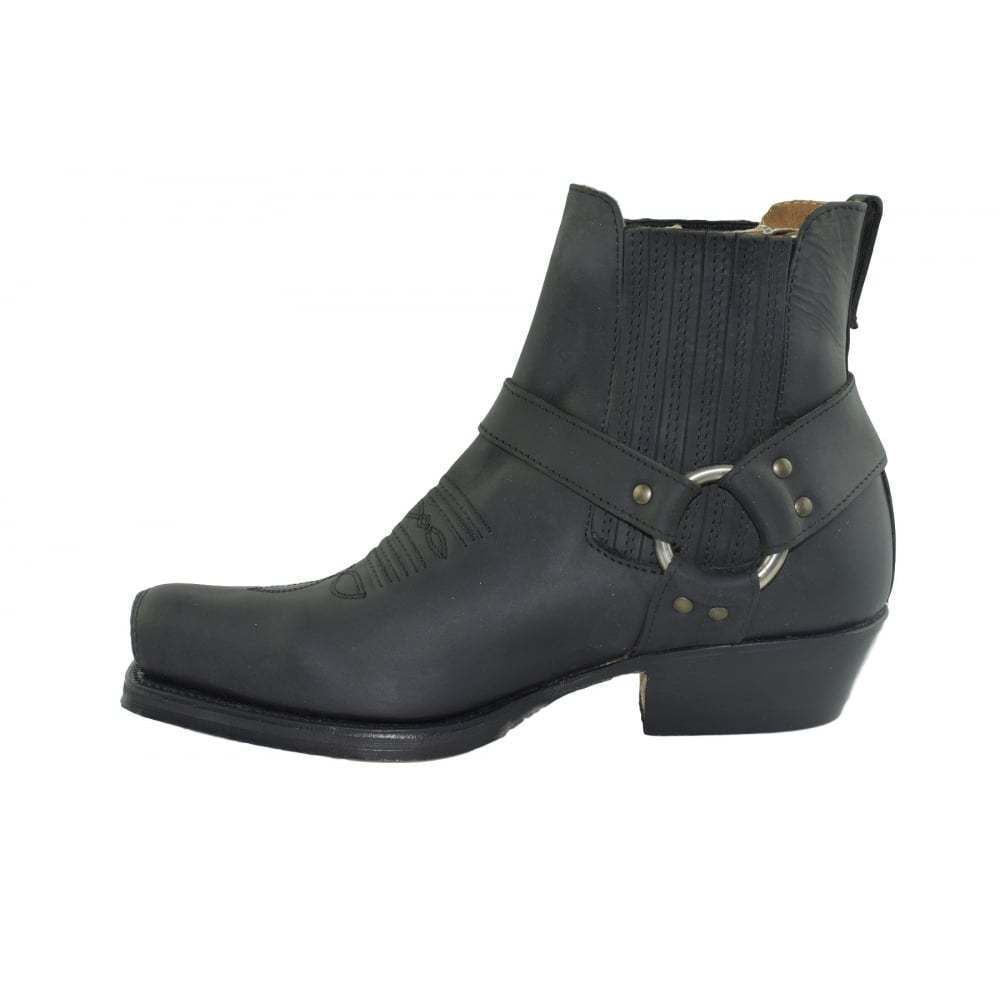 Loblan 515 Leather Black Cowboy Boots Biker Western Square Toe Ankle ...