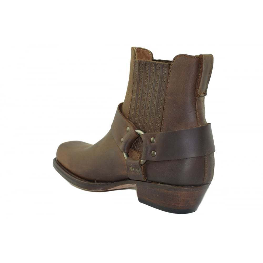 Loblan 096 Brown Leather Cowboy Ankle Boots Biker Western Square Chisel ...
